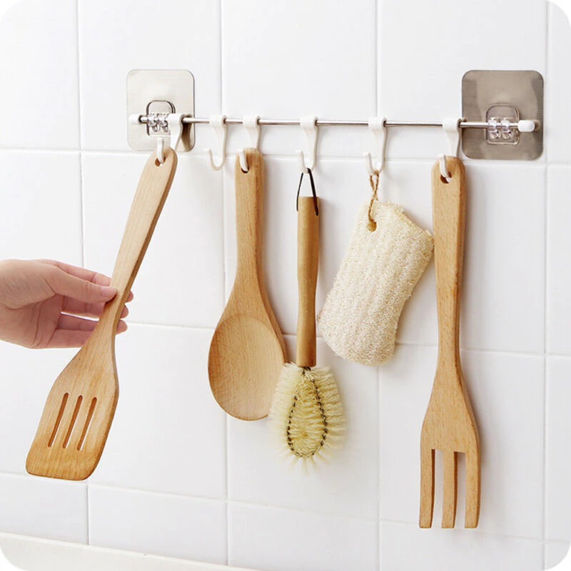 Buy Hanger 6 Hook Utensil Holder Cabinet Shelf Organiser Rack Wall ...