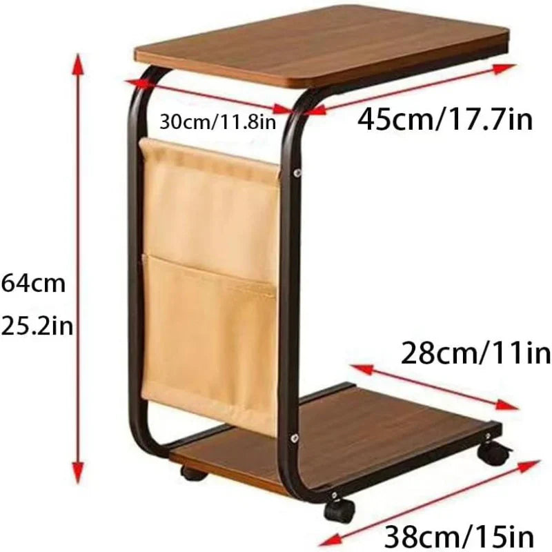 Portable Side Table With Storage Pocket & Rolling Wheels | Hamza Store