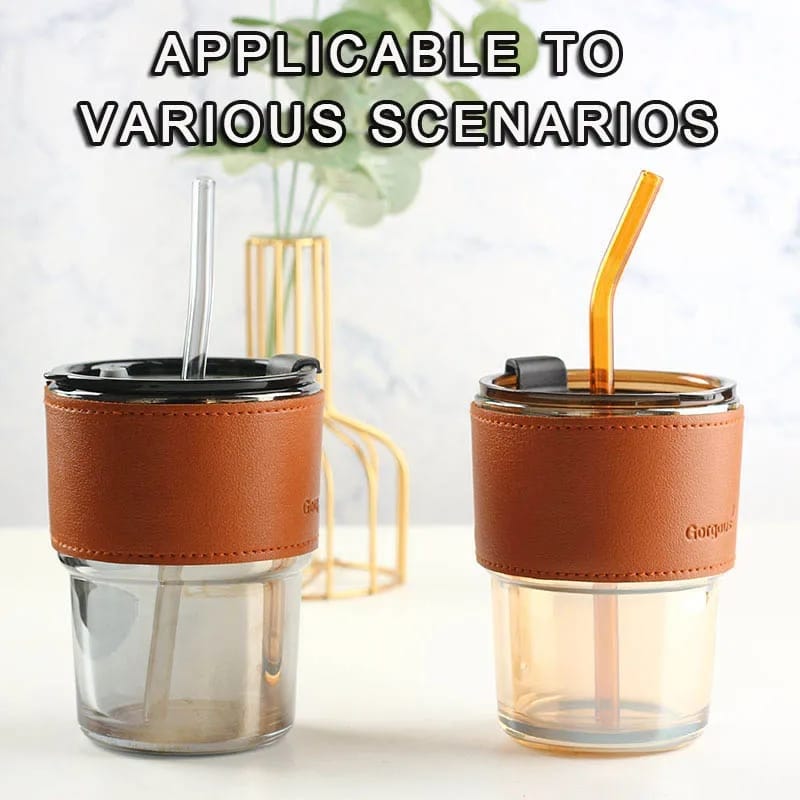 Buy New Creative Straw Glass Mug with Glass Straw and Protective ...