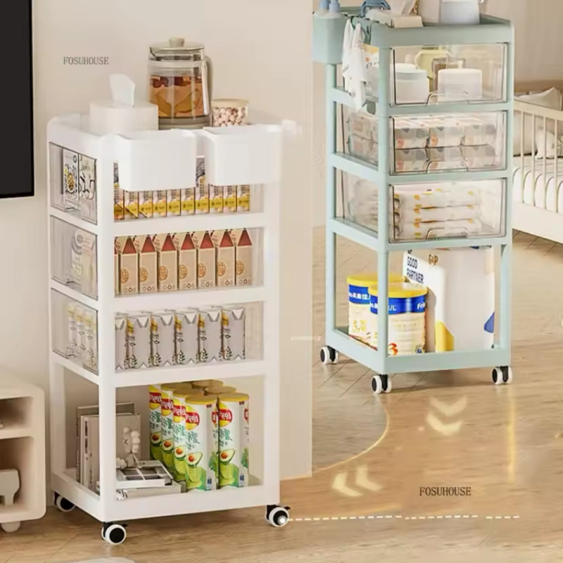4 Layer Movable Living Room Trolley, Multi Purpose Storage Cart With ...