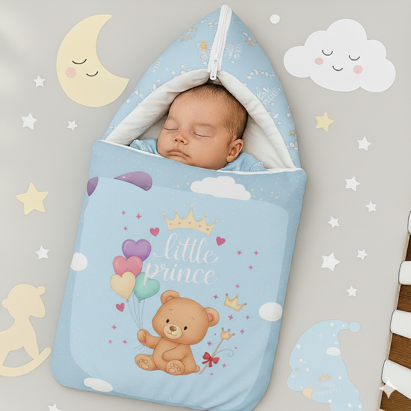 Velvet Baby Carry Nest - Sky Blue | "Little Prince" Edition | Hamza Store
