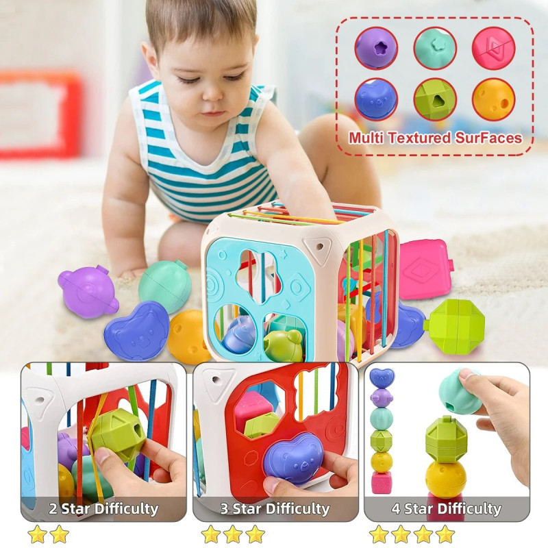 Shape Sorting Box 7 In 1 Sensory Cube | Hamza Store