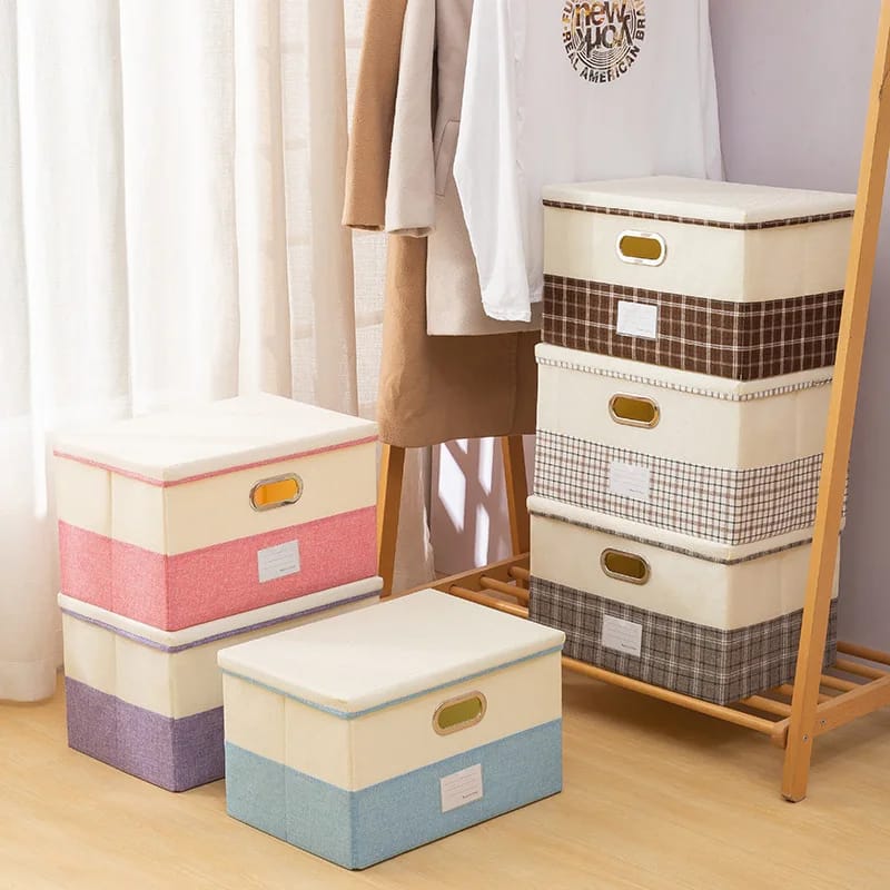 Space Saving Multi-Use Fabric Storage Basket With Lid | Hamza Store